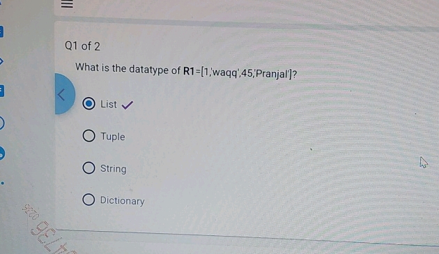 Q1 of 2 What is the datatype of R 1=1 waqq | StudyX