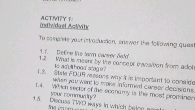 ACTIVITY 1 Individual Activity To complete | StudyX