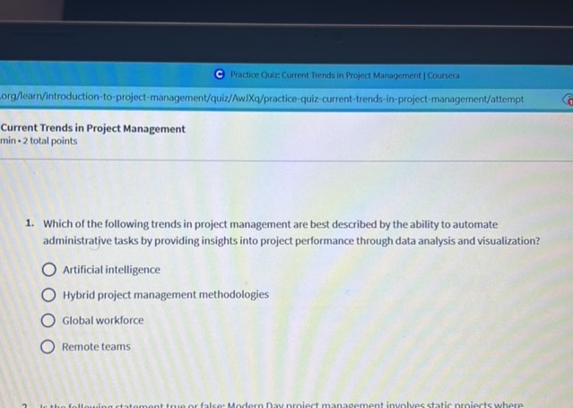 Practice Quiz Current Trends in Project | StudyX