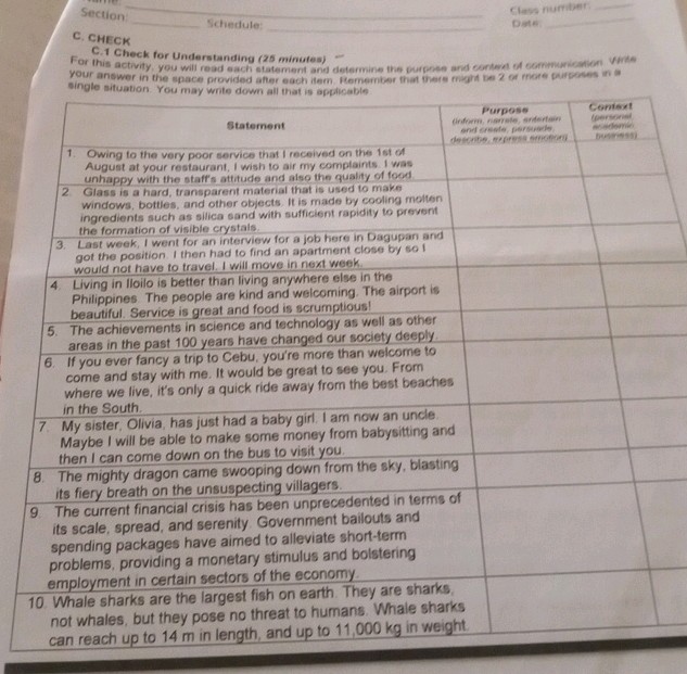 Section Schedule Class number Dte C CHECK | StudyX