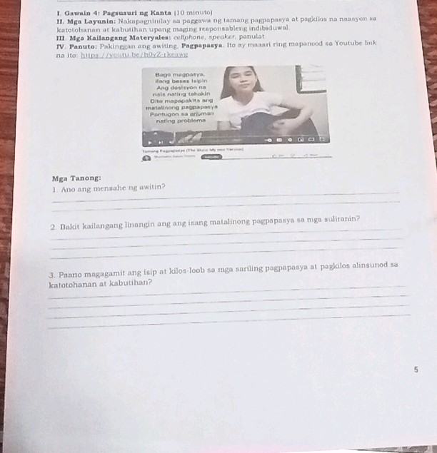 I Gavenin 4 Pagrusuri ng Kanta ( 10 minuto) | StudyX