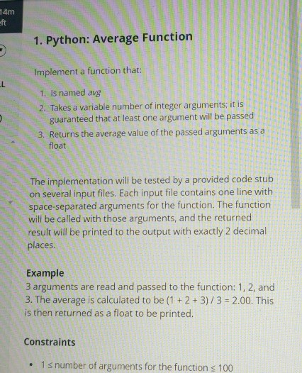 1 Python Average Function Implement a | StudyX