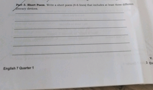 Pgrt 3 Short Poem Write a short poem (4-6 | StudyX
