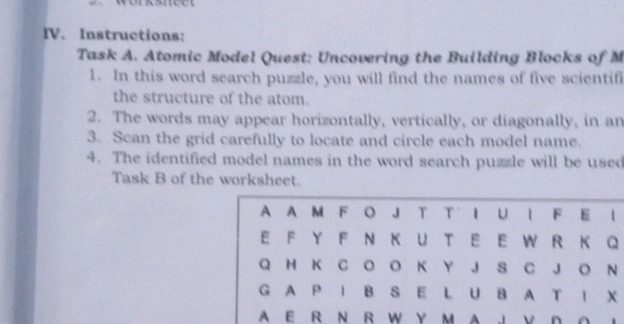 IV Instructions Task A Atomic Model Quest | StudyX