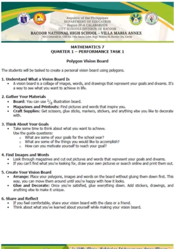 MATHEMATICS 7 QUARTER 1 - PERFORMANCE TASK | StudyX