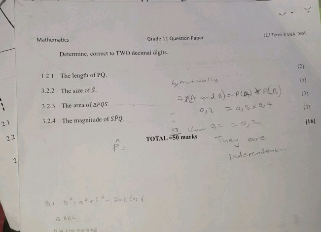 Mathematics Grade 11 Question Paper JE/ | StudyX
