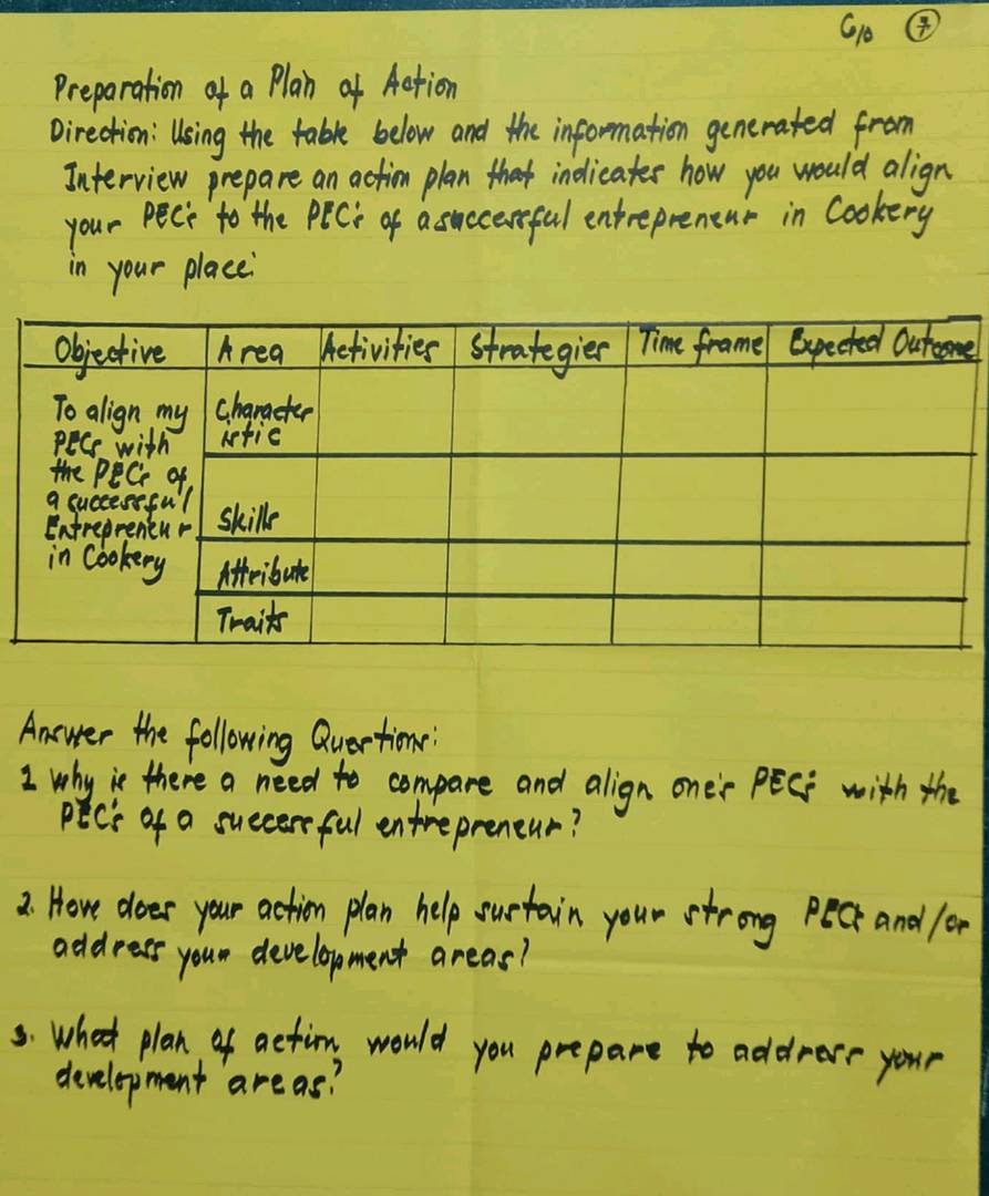 6 / 0 (7) Preparation of a Plah of Action | StudyX