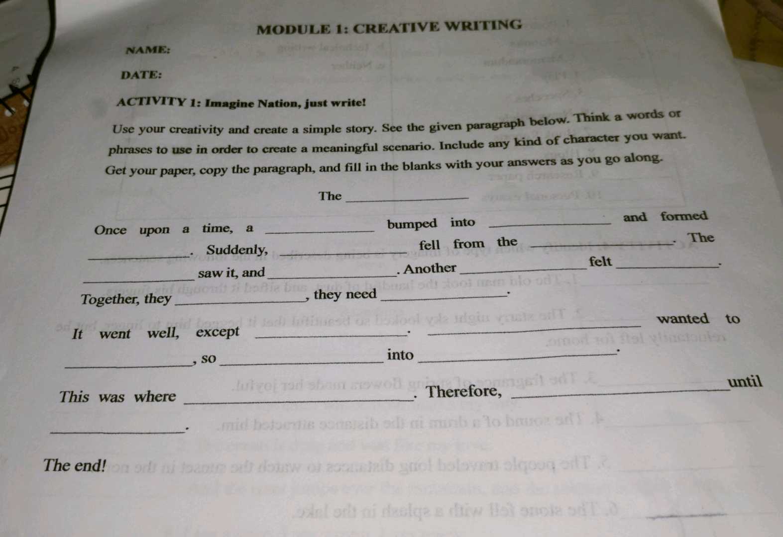 MODULE 1 CREATIVE WRITING NAME DATE | StudyX