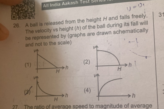 All India Aakash Test 26 A ball is released | StudyX