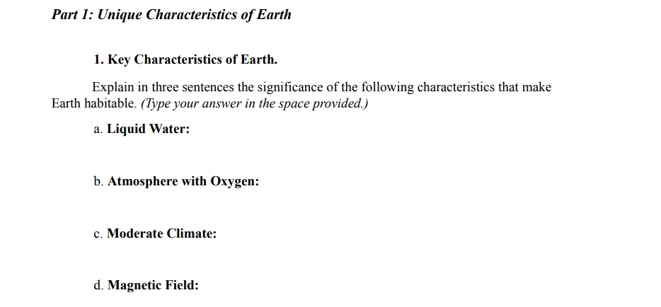 Part 1 Unique Characteristics of Earth 1 | StudyX