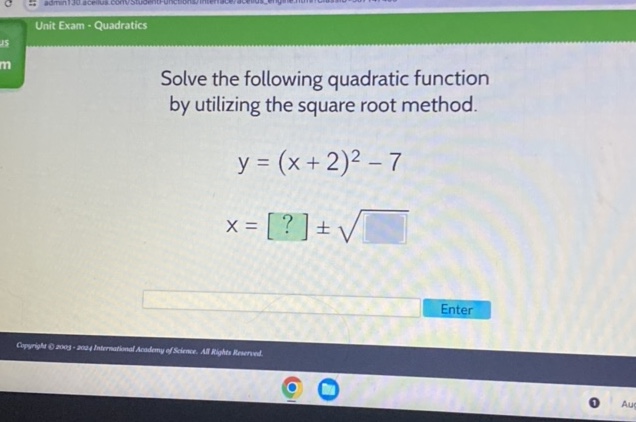 Unit Exam - Quadratics Solve the following | StudyX