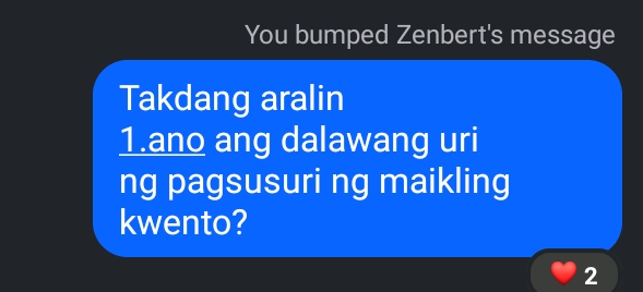 You bumped Zenberts message Takdang aralin | StudyX