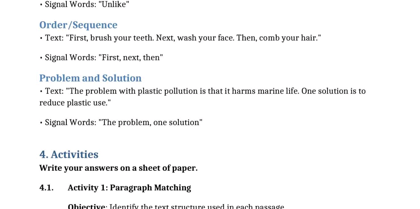 Signal Words Unlike Order/Sequence - Text | StudyX