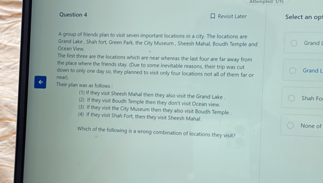 Attempted 1 / 15 Question 4 Revisit Later | StudyX