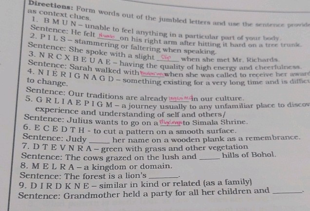 Directions Form words out of the jumbled | StudyX