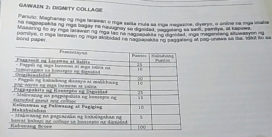 GAWAIN 2 DIGNITY COLLAGE Panuto Maghanap ng | StudyX