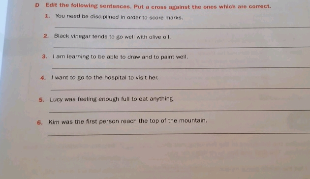 D Edit the following sentences Put a cross | StudyX