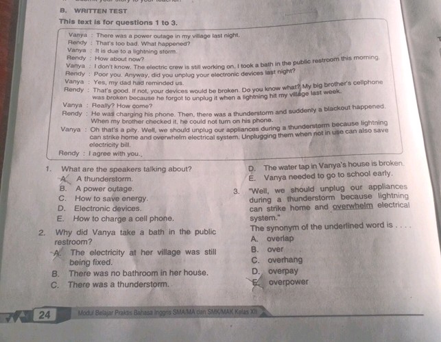 B WRITTEN TEST This text is for questions 1 | StudyX