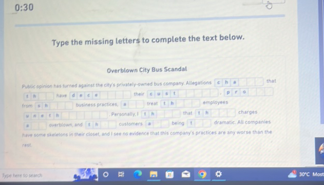 0 30 Type the missing letters to complete | StudyX