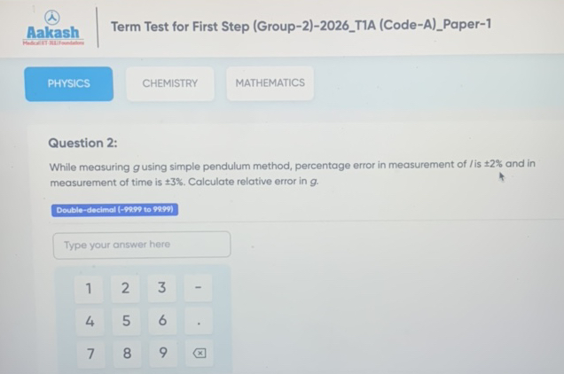 A Aakash Term Test for First Step | StudyX