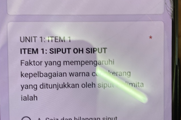 UNIT 1 TEM 1 ITEM 1 SIPUT OH SIPUT Faktor | StudyX