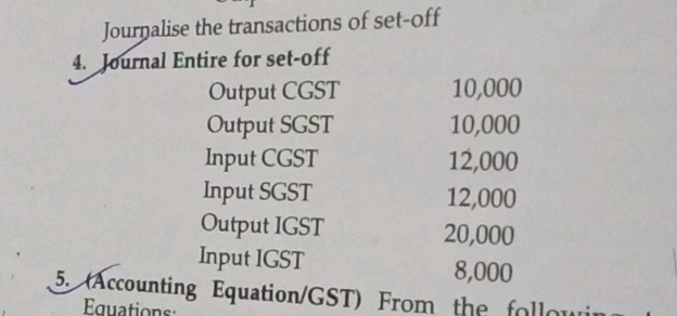 Journalise the transactions of set-off 4 | StudyX