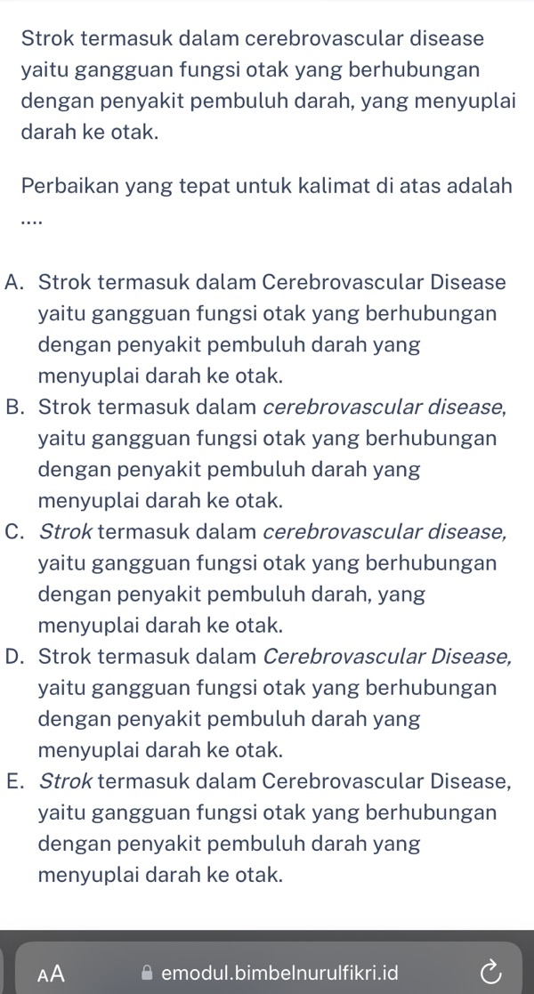 Strok termasuk dalam cerebrovascular | StudyX