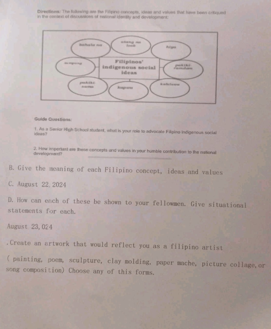 Directions The following ase tha Filipino | StudyX