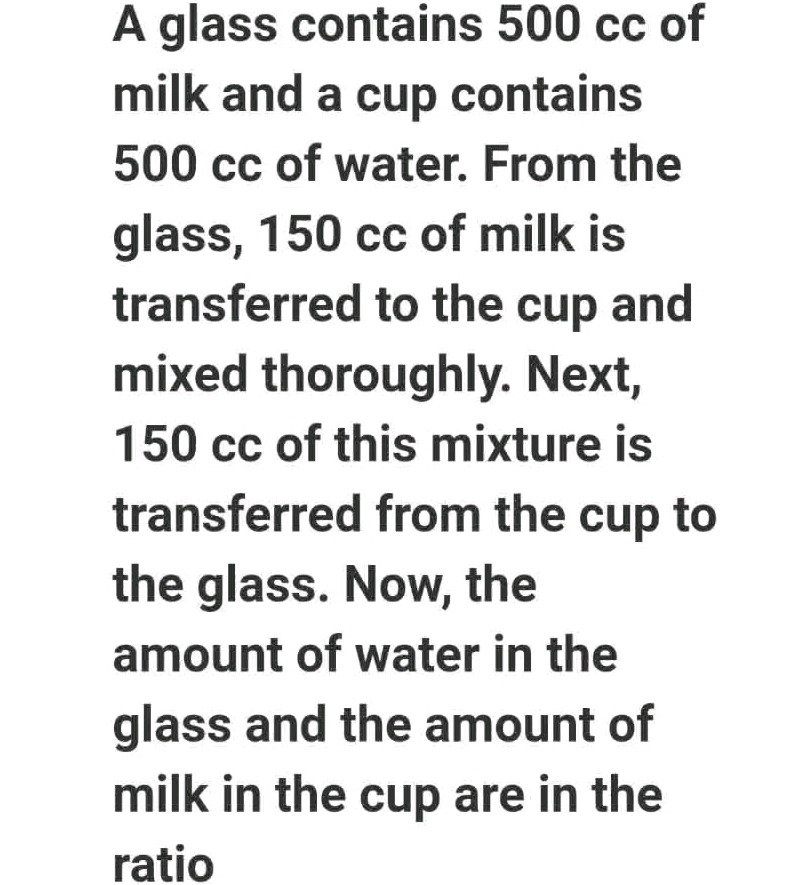 A glass contains 500 cc of milk and a cup | StudyX