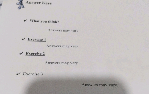 Answer Keys What you think Answers may vary | StudyX