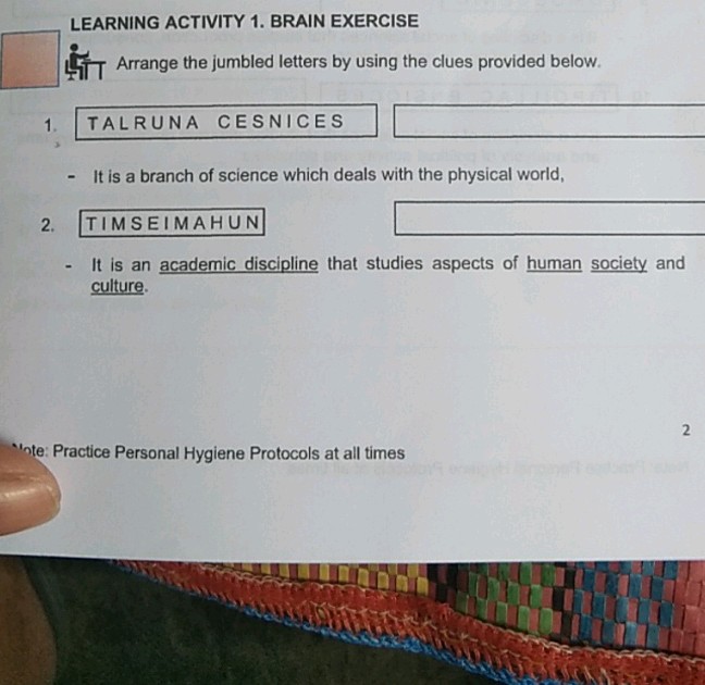 LEARNING ACTIVITY 1 BRAIN EXERCISE Arrange | StudyX