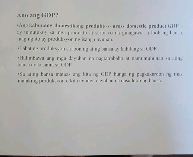 Ano ang GDP -Ang kabuuang domestikong | StudyX