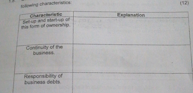 following characteristics (12) | StudyX