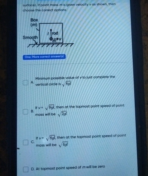 surface If point mass m is given velocity v | StudyX