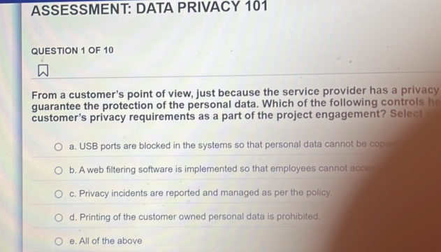 ASSESSMENT DATA PRIVACY 101 QUESTION 1 OF | StudyX