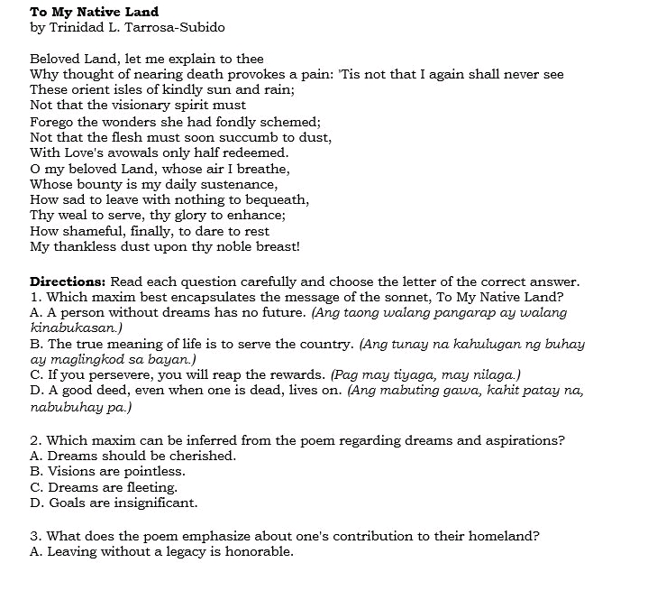To My Native Land by Trinidad L