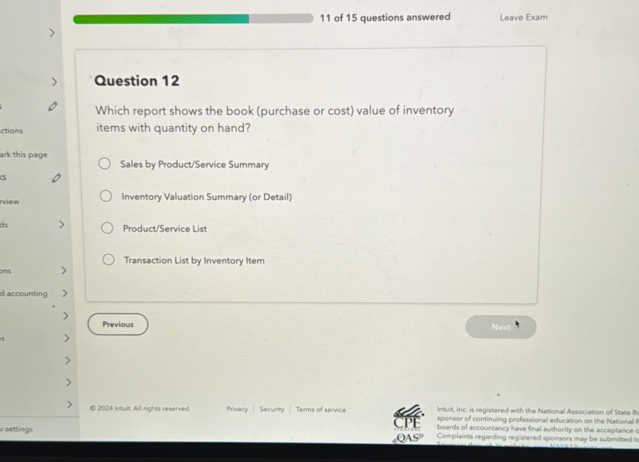 11 of 15 questions answered Leave Exam | StudyX