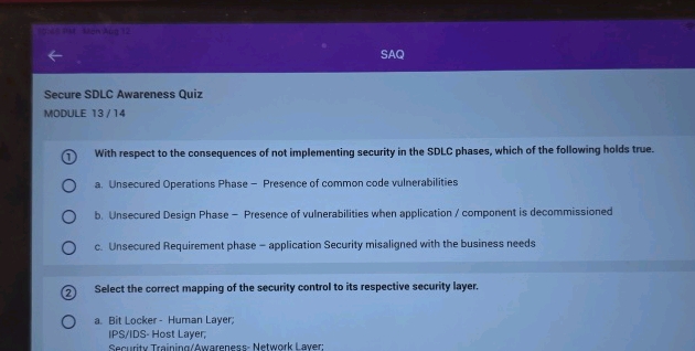 Secure SDLC Awareness Quiz MODULE 13 / 14 | StudyX