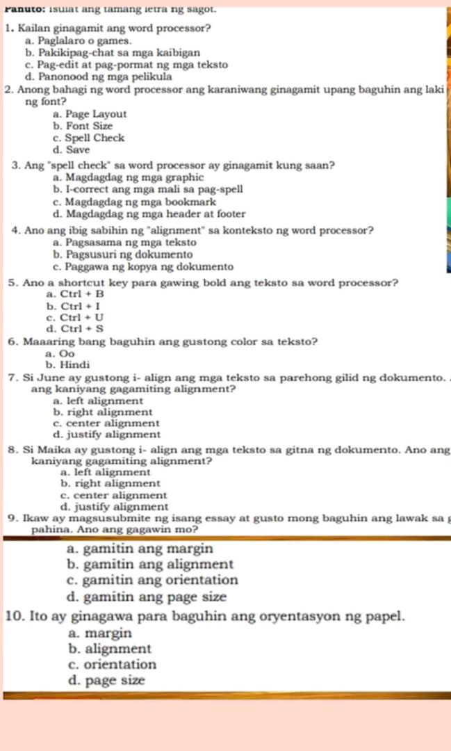 ranuto isutat ang tamang tetra ng sagot 1 | StudyX