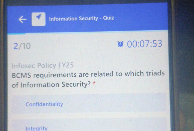 Information Security - Quiz 2 / 10 00 07 53 | StudyX