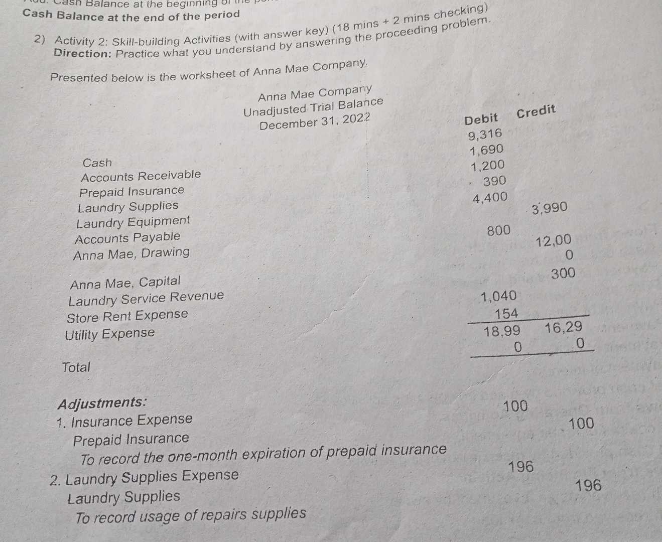 Cash Balance at the end of the period 2) | StudyX