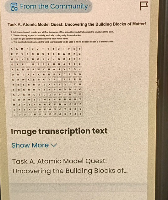 From the Community Task A Atomic Model | StudyX