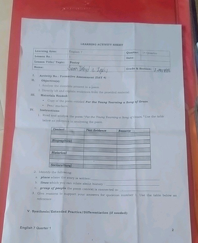 LEARNING ACTIVITY BILEET Nume Sean IKhyd di | StudyX