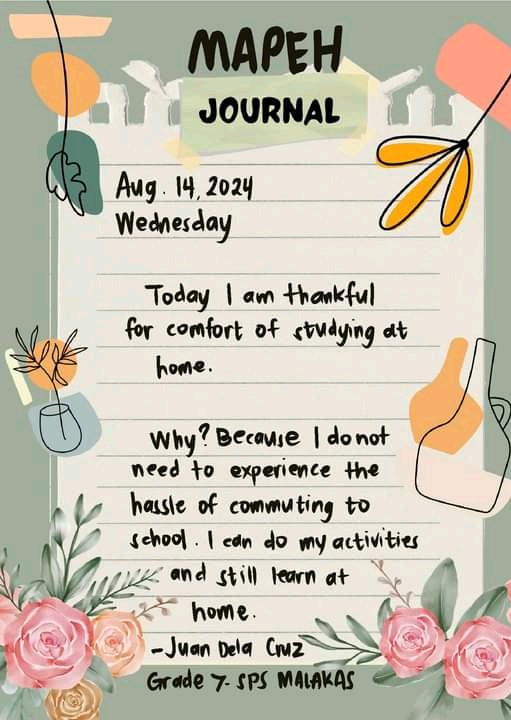 MAPEH JOURNAL Aug 14 2024 Wednesday Today I | StudyX