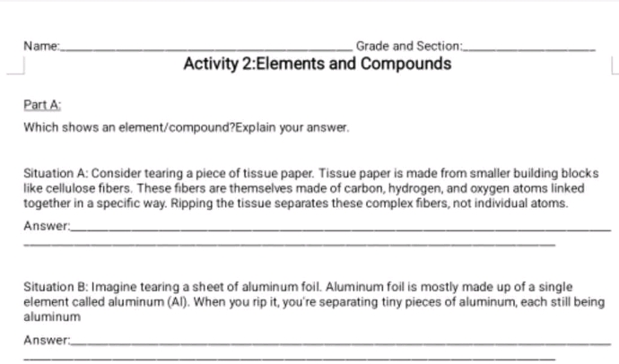 Name Grade and Section Activity | StudyX