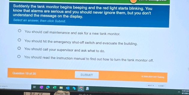 Suddenly the tank monitor begins beeping | StudyX