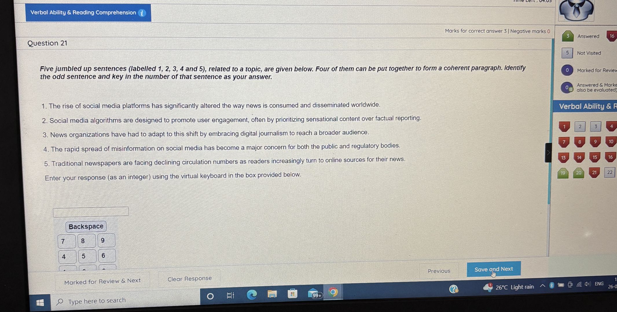 Verbal Ability Reading Comprehension Marks | StudyX