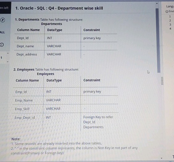 mileft 1 Oracle - SQL Q4 - Department wise | StudyX