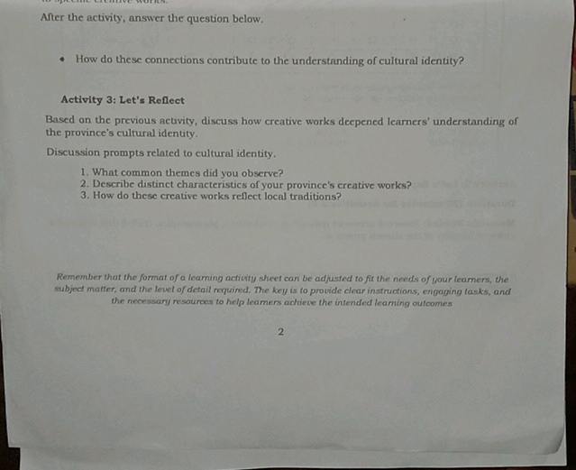 After the activity answer the question | StudyX