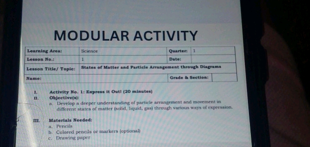 MODULAR ACTIVITY Learaing Area Science | StudyX